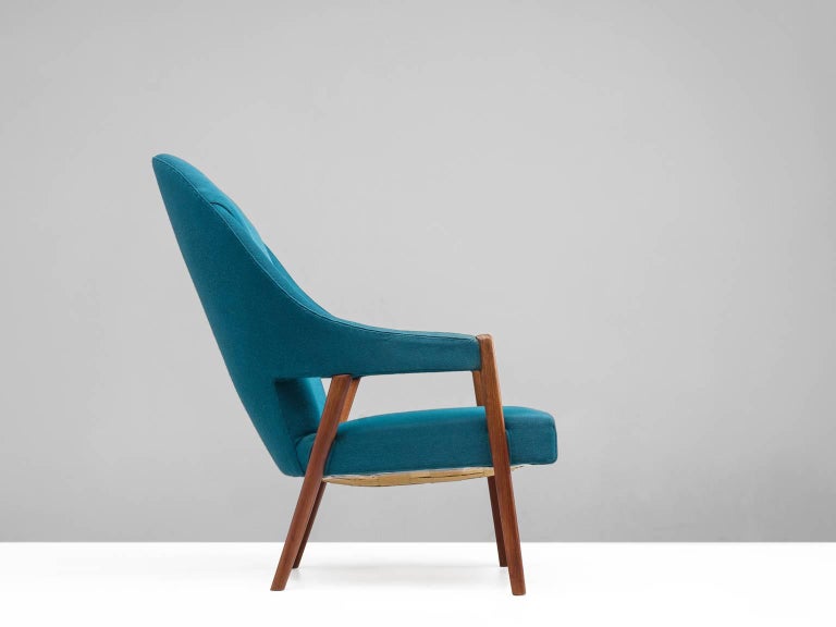 Danish Easy Chair in Blue Upholstery For Sale at 1stDibs