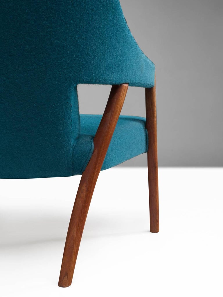 Danish Easy Chair in Blue Upholstery For Sale at 1stDibs