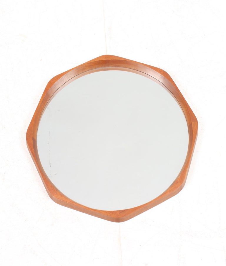 Danish Framed Wall Mirror in Solid Teak, 1950s For Sale at 1stDibs