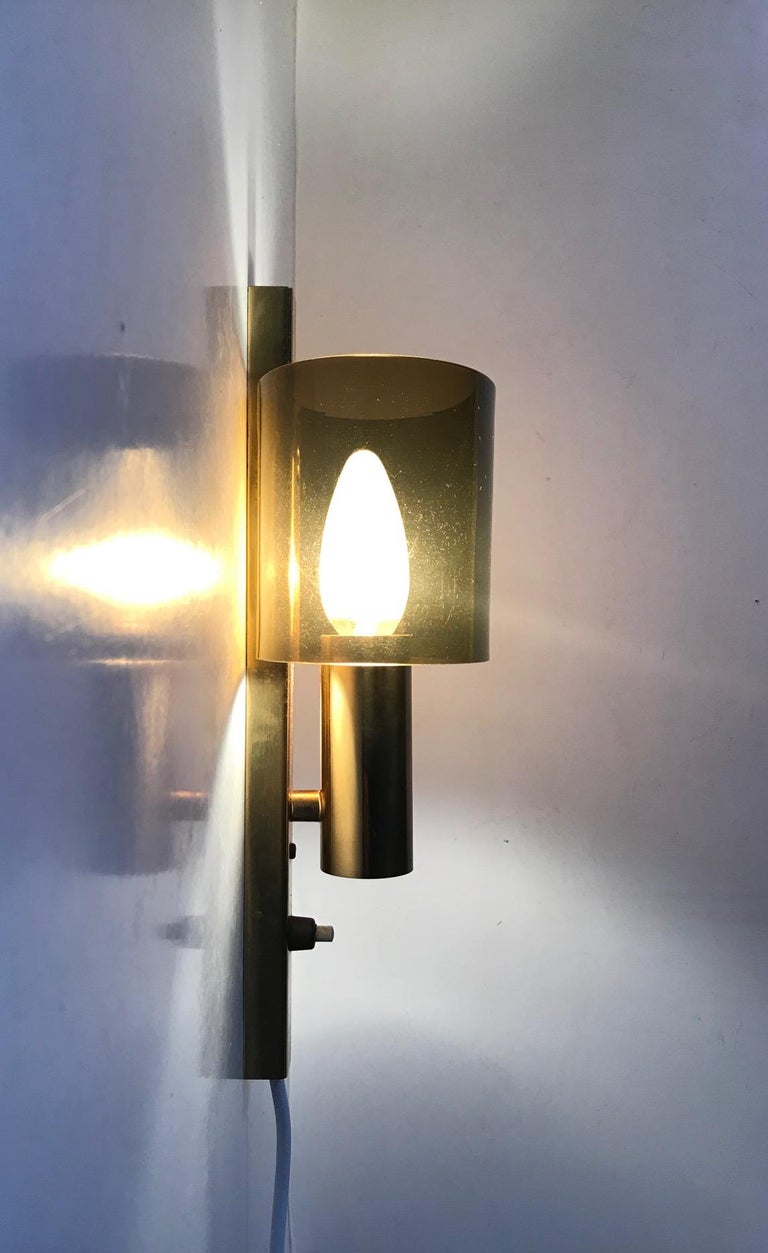 Danish Gilt Brass and Smoke Lucite Wall Sconce by Hassel and Teudt ...