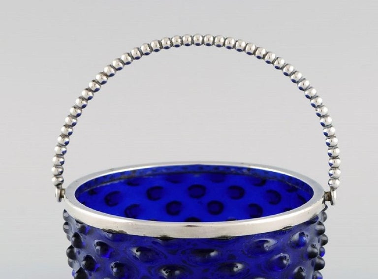 Danish Glass Art, Bonbonniere in Blue Art Glass with Silver Mounting ...