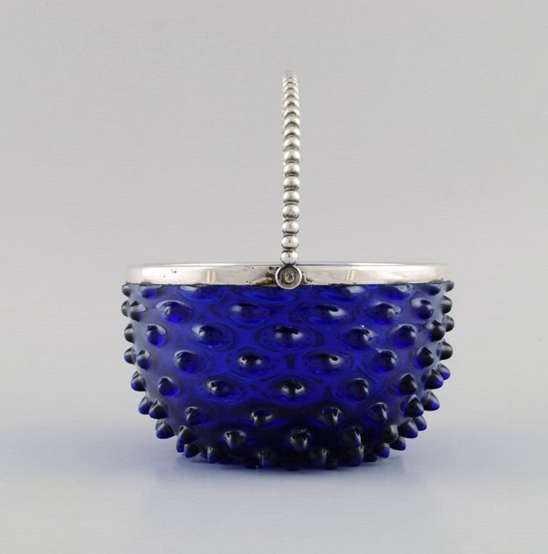 Danish Glass Art, Bonbonniere in Blue Art Glass with Silver Mounting ...