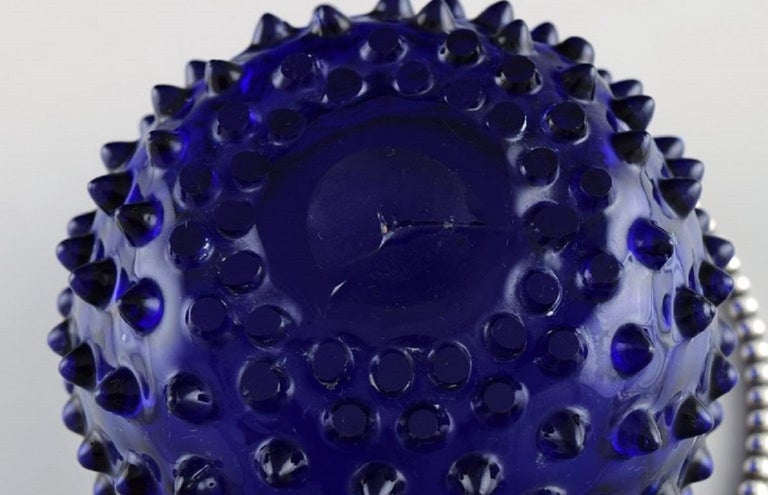 Danish Glass Art, Bonbonniere in Blue Art Glass with Silver Mounting ...