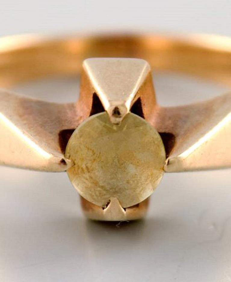 Danish Goldsmith, Art Deco Ring of 14 Carat Gold Adorned with Stone ...