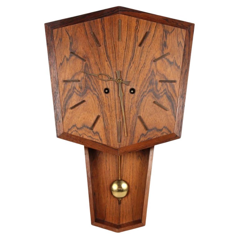 Danish Hardwood Wall Clock For Sale at 1stDibs