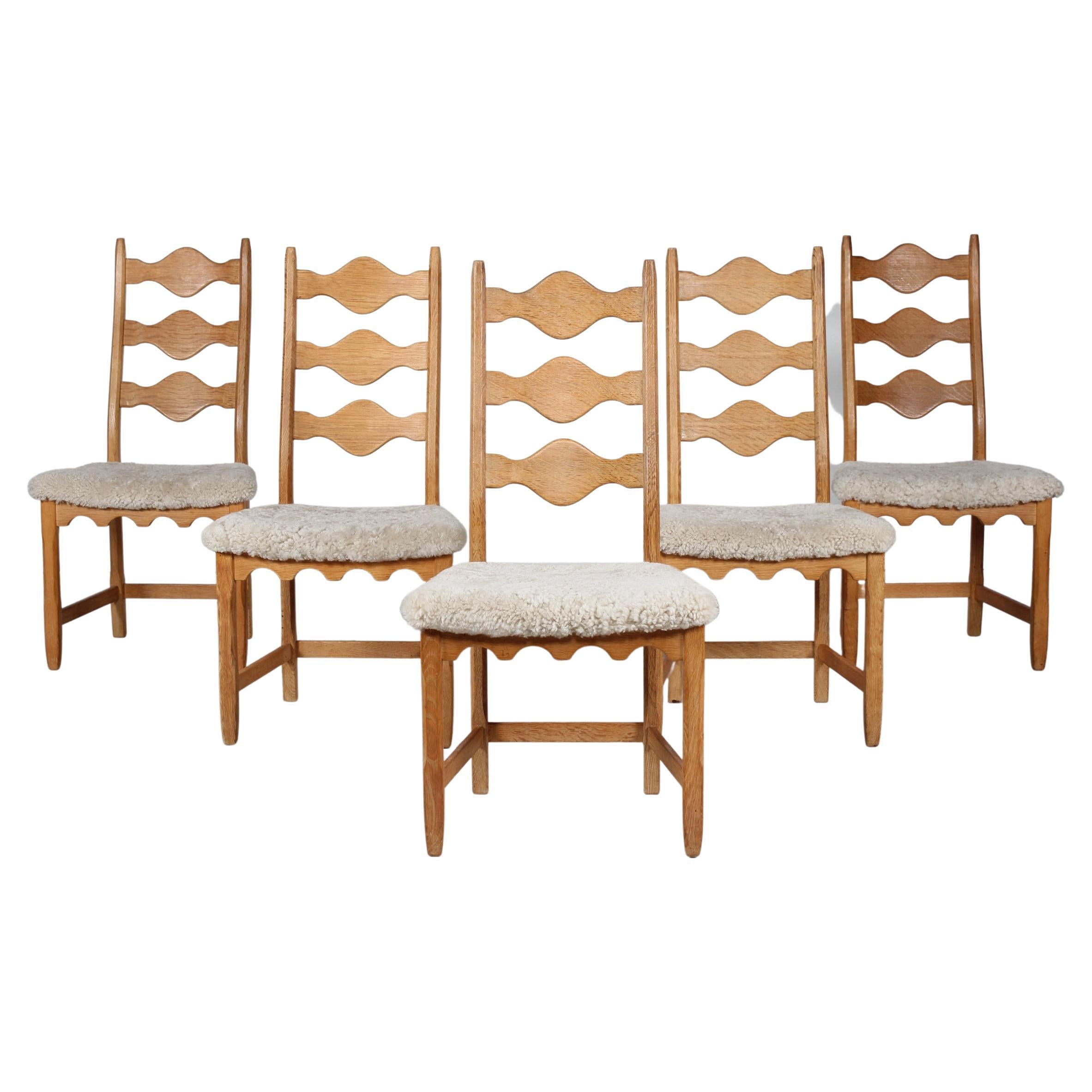 Set of 8 Dining Chairs by Henry Kjærnulf, Sheepskin and Oak, Denmark at ...
