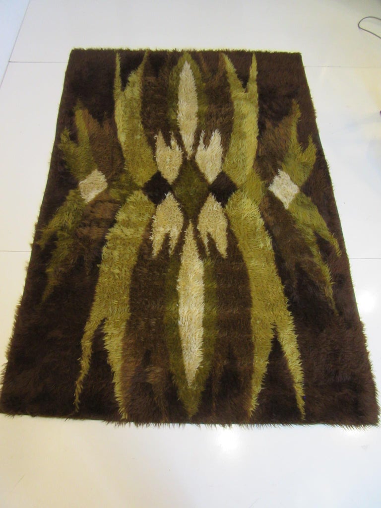 Danish High Pile Woven Wool Rya Rug For Sale at 1stDibs