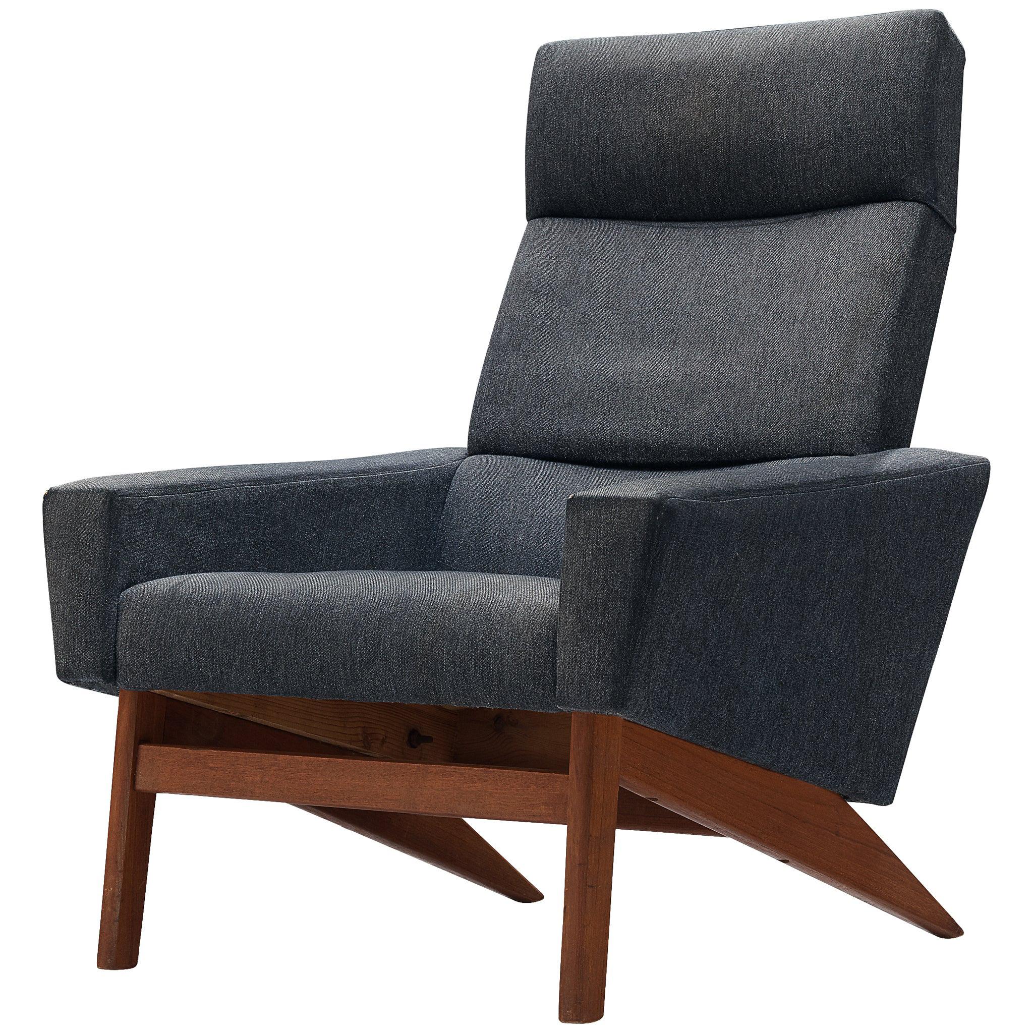 Danish Highback Chair in Grey Upholstery For Sale at 1stDibs