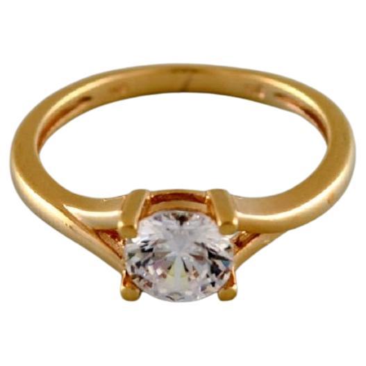 Danish jeweler. Vintage ring in 8 carat gold with clear semi-precious ...