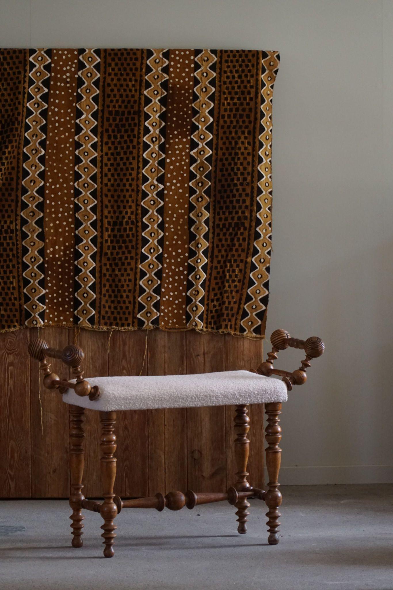 Danish Jugendstil, Art Nouveau Stool / Piano Bench in Oak and Bouclé ...
