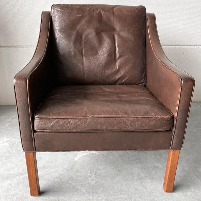 Danish Leather Lounge Chair, Børge Mogensen for Fredericia, Mod 2207 ...