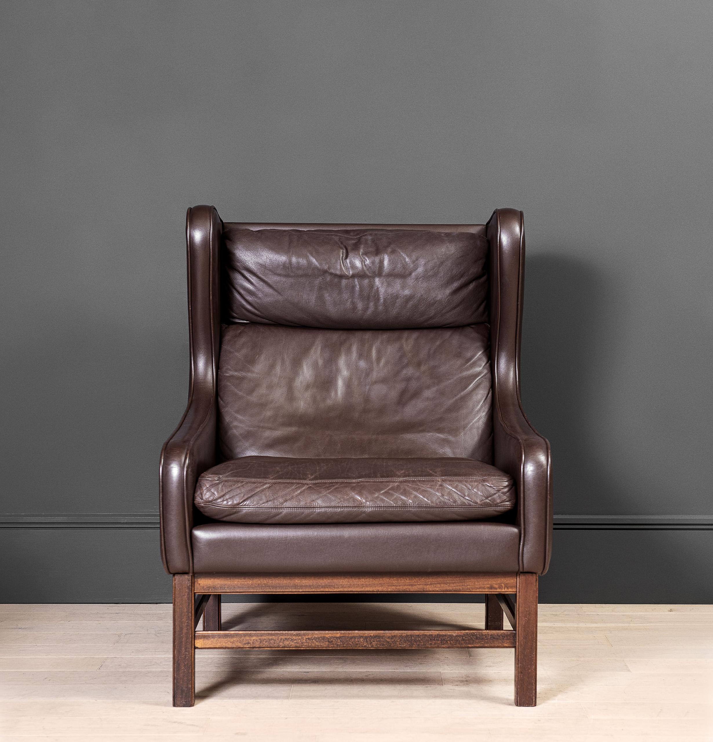 Danish Leather Wing-Back Lounge Chair at 1stDibs