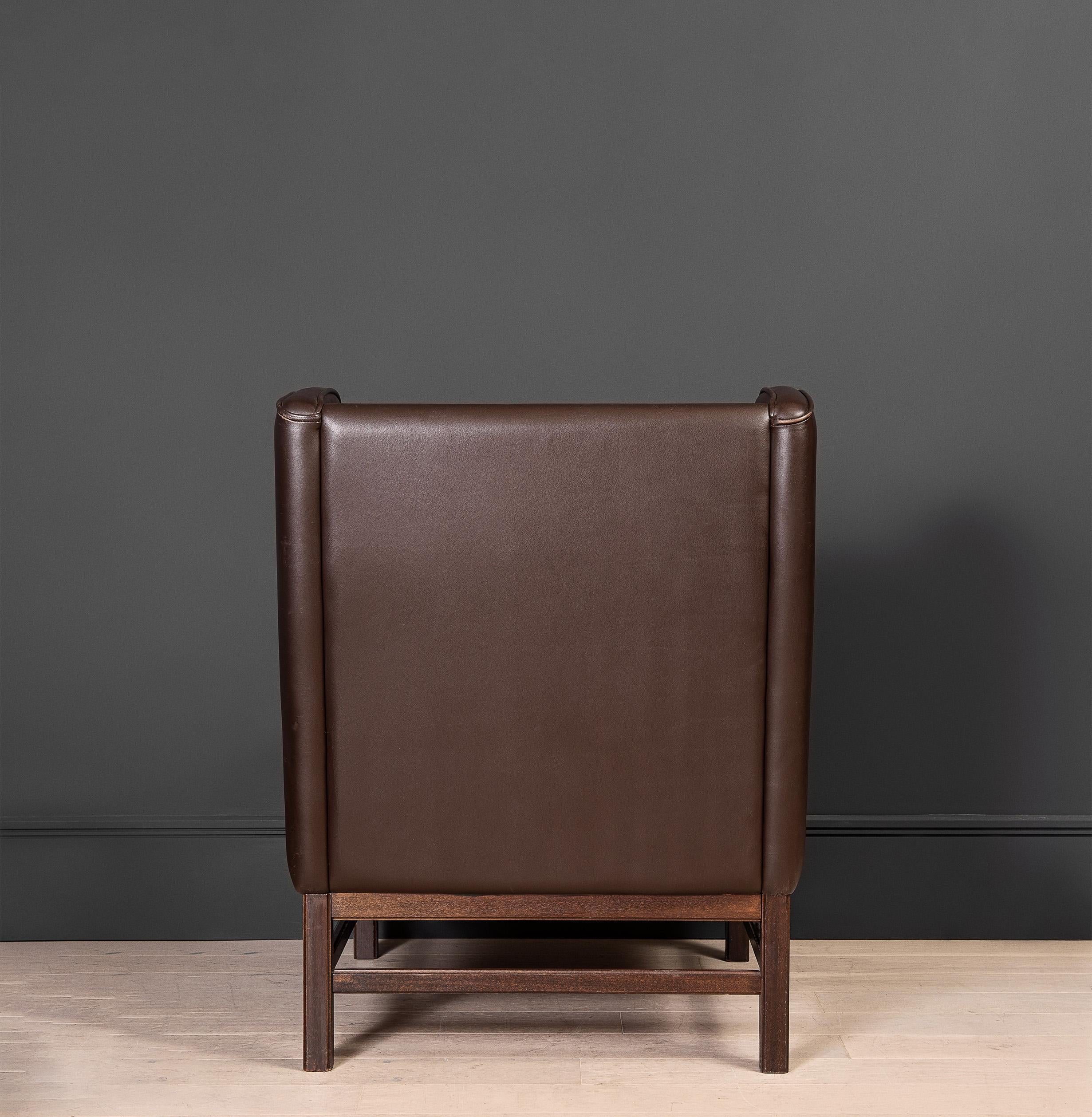 Danish Leather Wing-Back Lounge Chair at 1stDibs