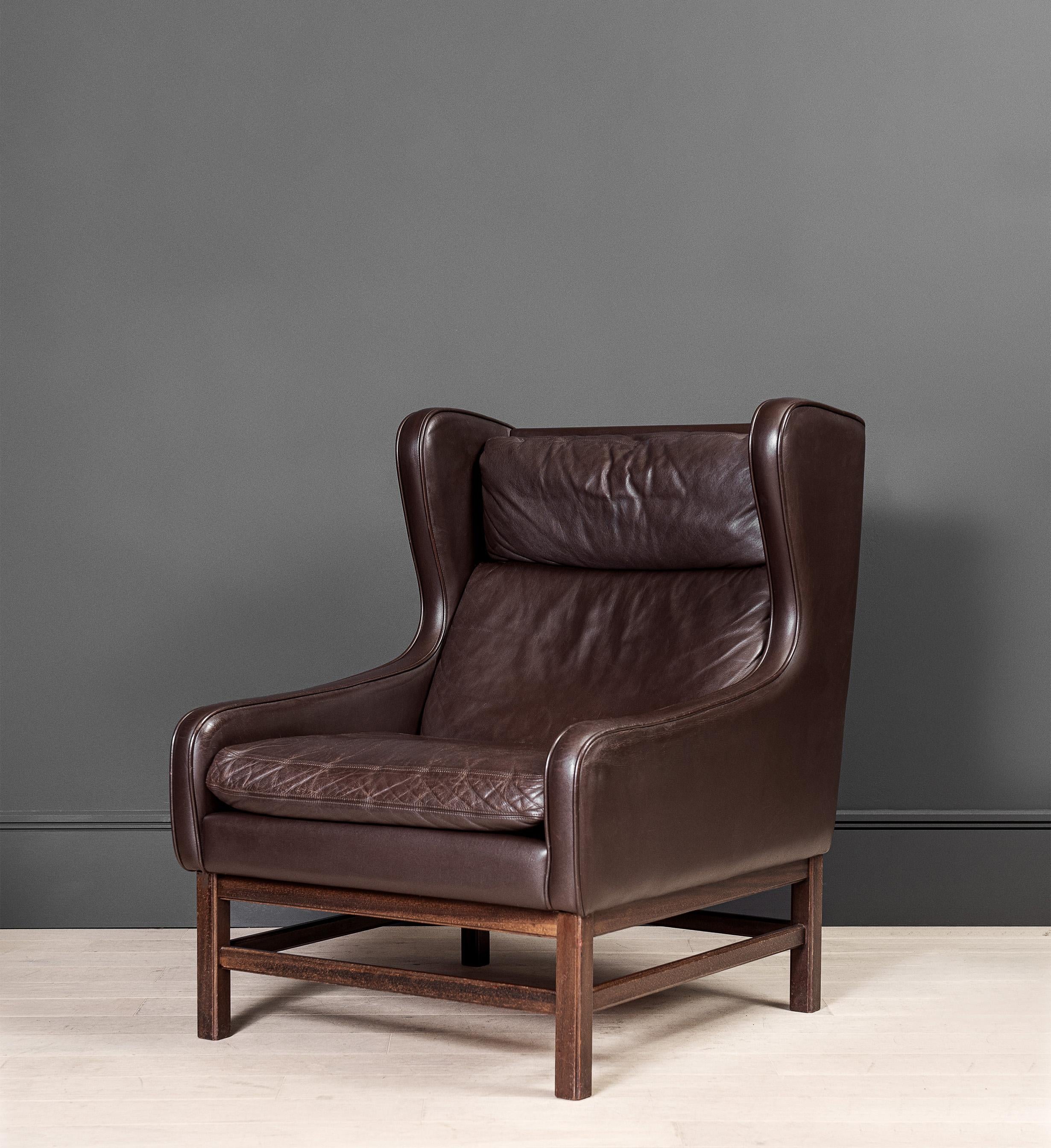 Danish Leather Wing-Back Lounge Chair at 1stDibs