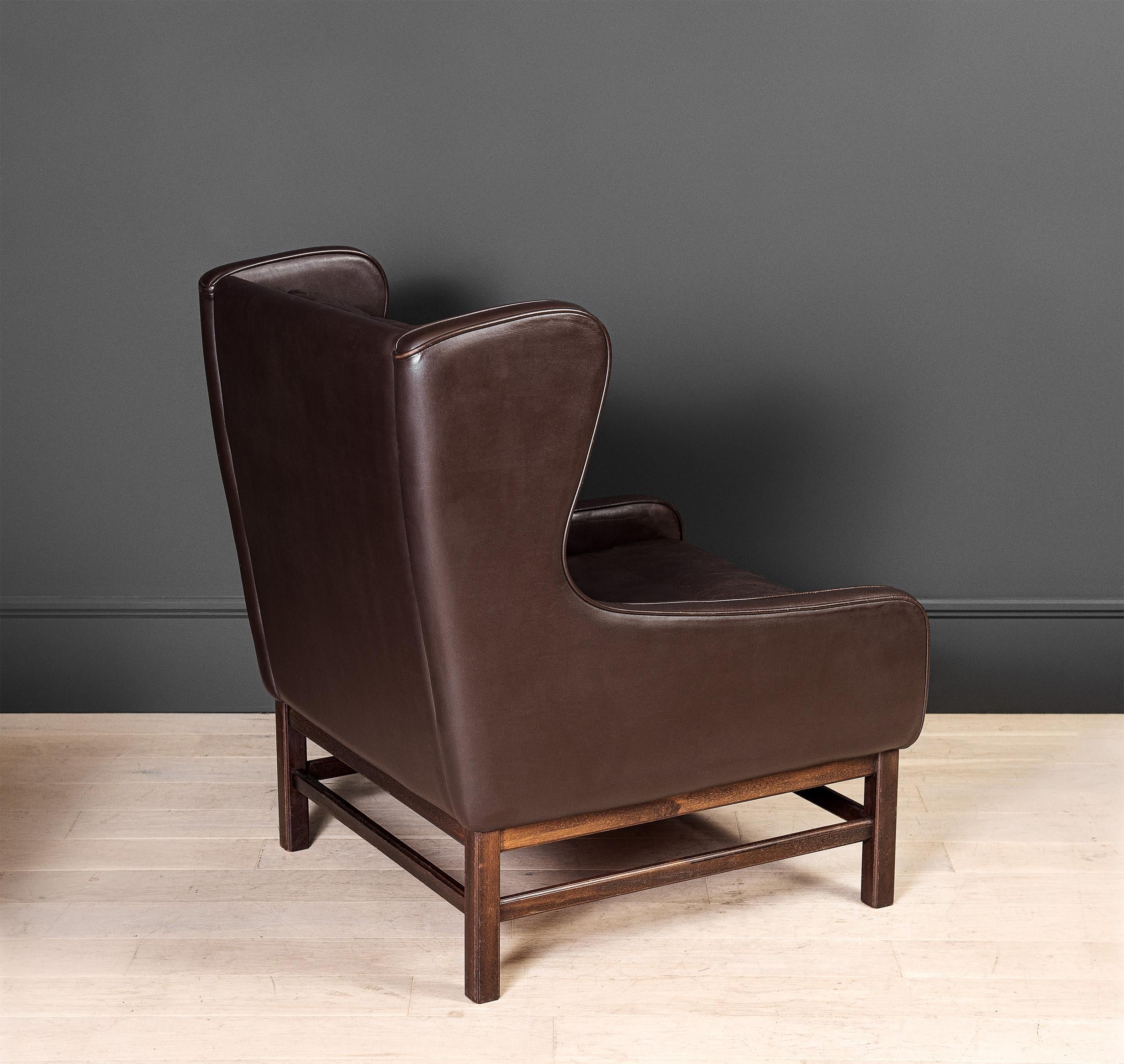 Danish Leather Wing-Back Lounge Chair at 1stDibs