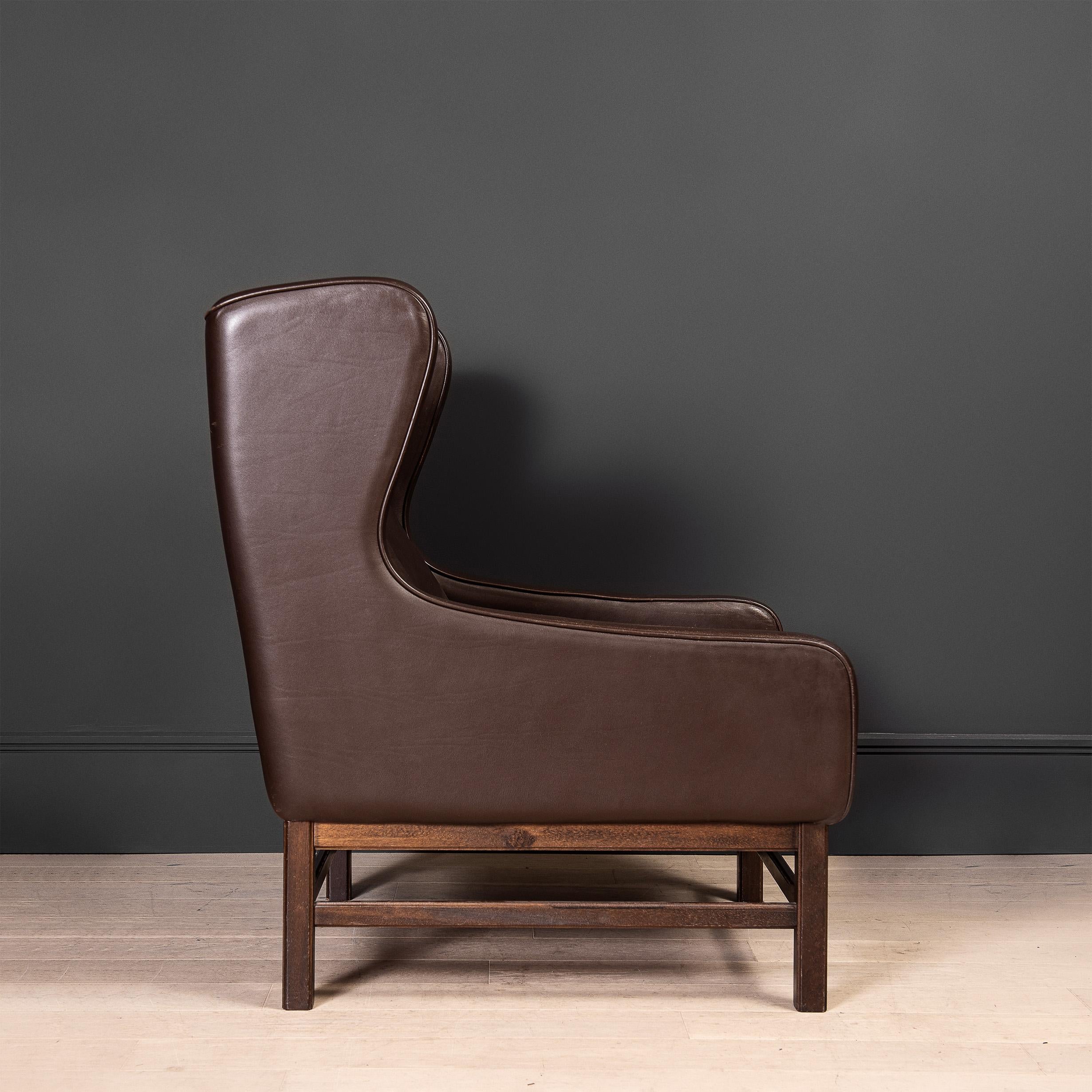 Danish Leather Wing-Back Lounge Chair at 1stDibs