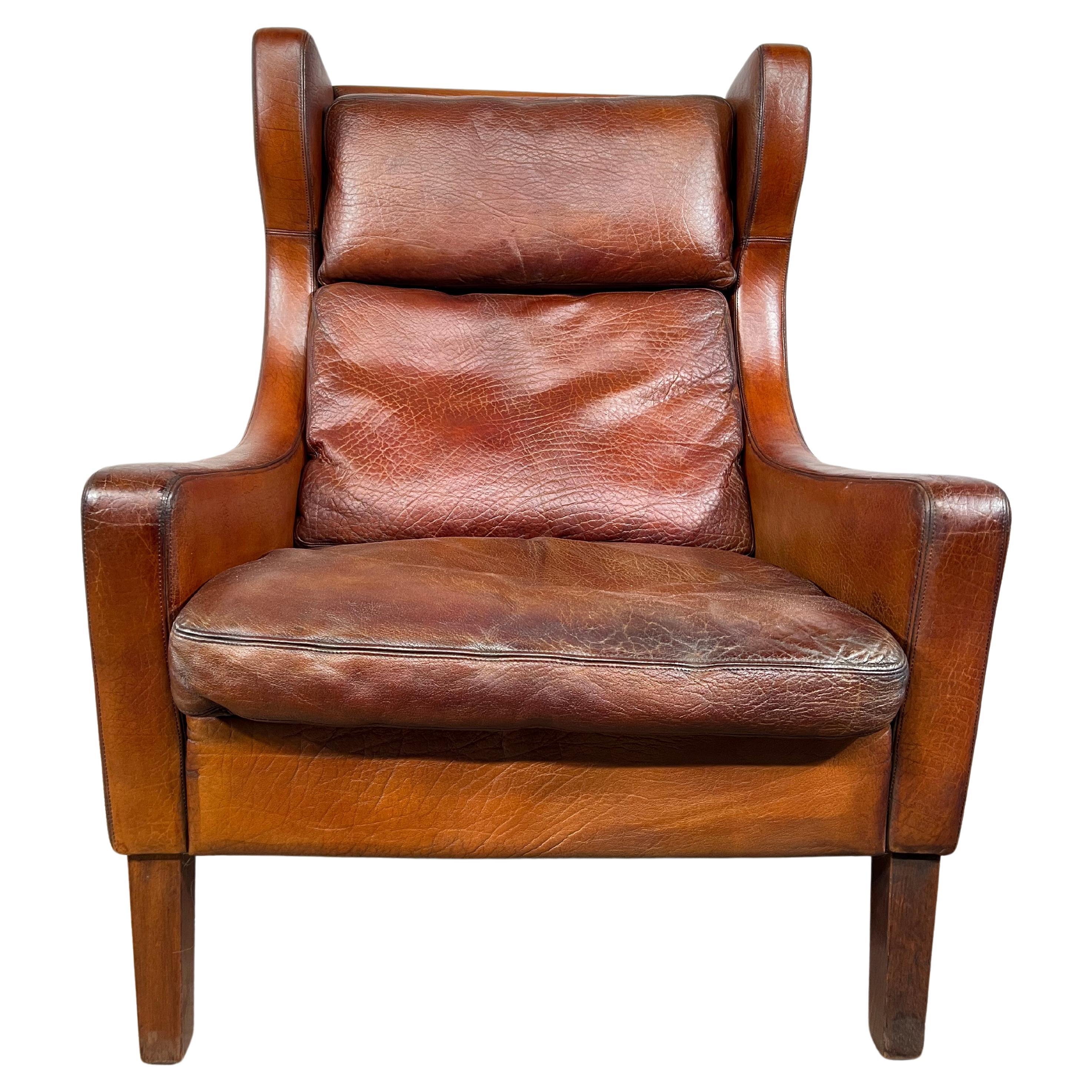 Danish Leather Wingback Armchair Vintage 1970 Hand Dyed Light Tan For ...
