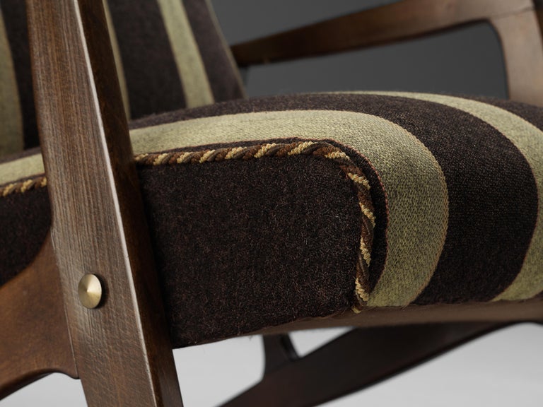 Danish Lounge Chair in Brown Striped Upholstery For Sale at 1stDibs