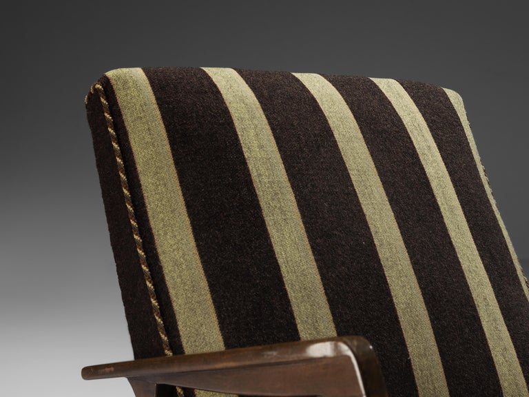 Danish Lounge Chair in Brown Striped Upholstery For Sale at 1stDibs