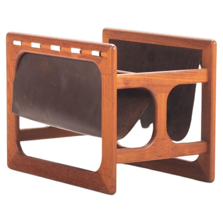 Danish MCM Magazine Rack in Teak and Leather by Salin Møbler, Denmark ...