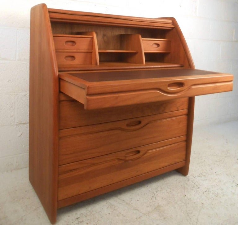 Danish Midcentury 3-Drawer Tambour Teak Roll Top Desk by Langeskov ...