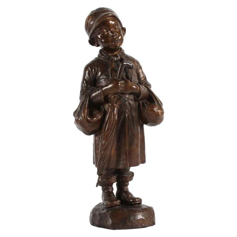 Danish Elna Borch Large Bronze Figurine of Young Boy with Umbrella ...