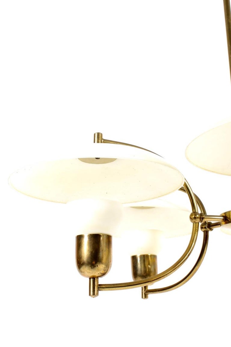 Danish Midcentury Chandelier in Brass and Glass Designed by Ernst Voss ...