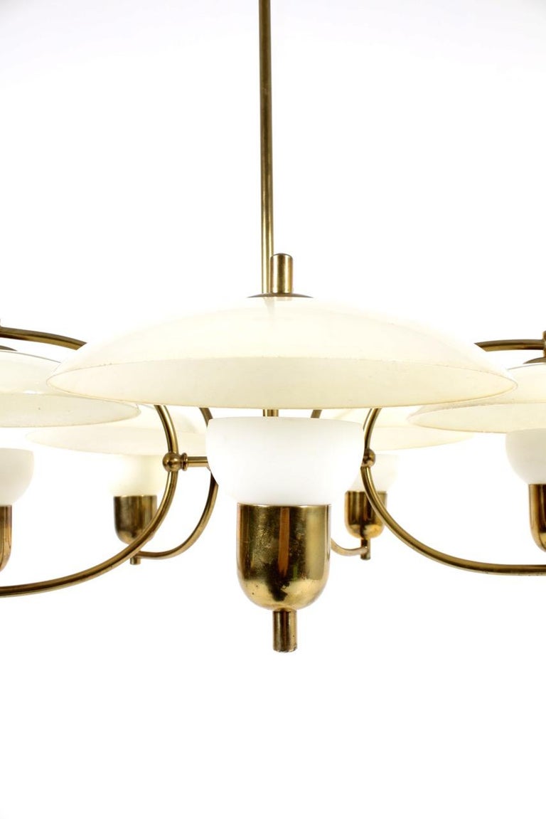 Danish Midcentury Chandelier in Brass and Glass Designed by Ernst Voss ...