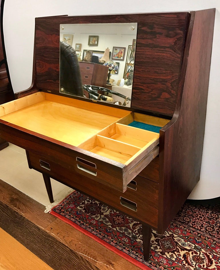 Danish Midcentury Dyrlund Rosewood Secretary Vanity Desk Dresser ...