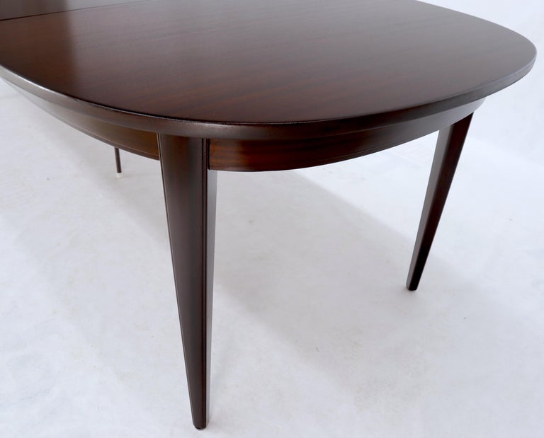 Danish Mid-Century Modern Espresso Mahogany Oval Dining Table w/ Two ...