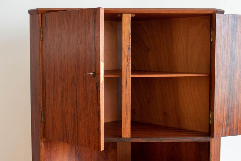Danish Mid-Century Modern Locking Rosewood Corner Cabinet at 1stDibs