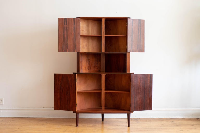 Danish Mid-Century Modern Locking Rosewood Corner Cabinet at 1stDibs
