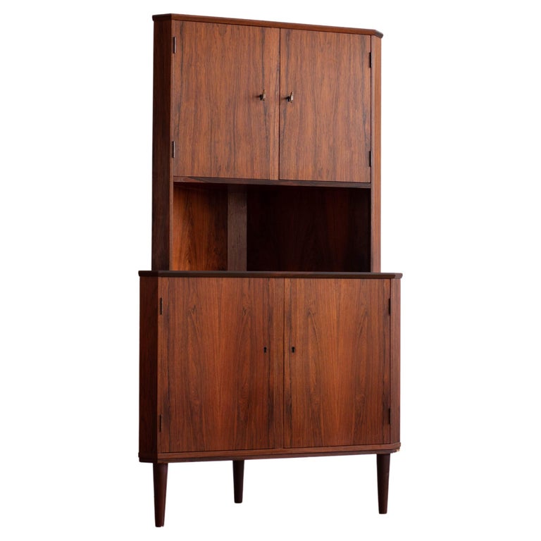 Danish Mid-Century Modern Locking Rosewood Corner Cabinet at 1stDibs