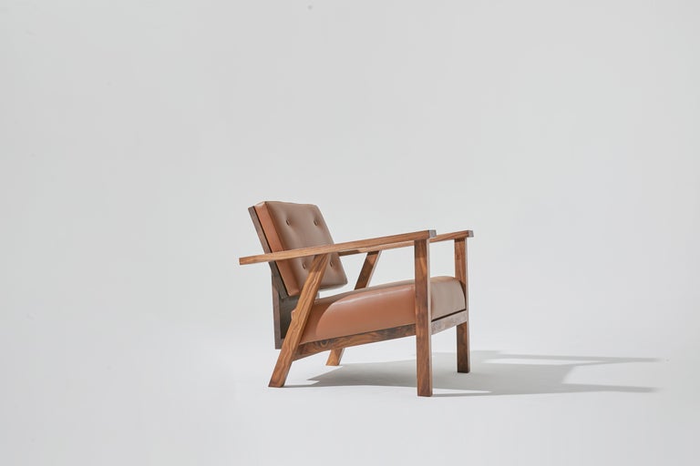 Danish Mid-Century Style Lounge Chair Walnut and Saddle Vinyl by Stille ...
