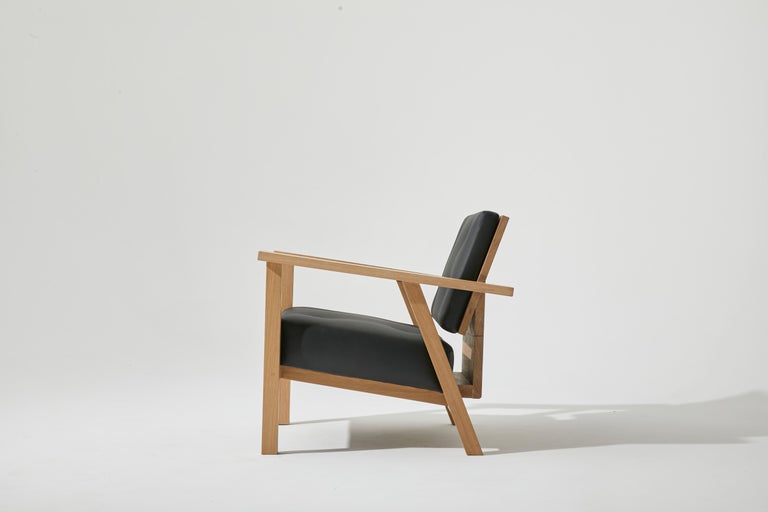 Danish Mid-Century Modern Lounge Chair White Oak and Black Vinyl by ...