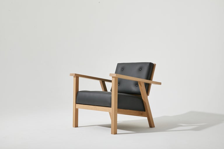 Danish Mid-Century Modern Lounge Chair White Oak and Black Vinyl by ...