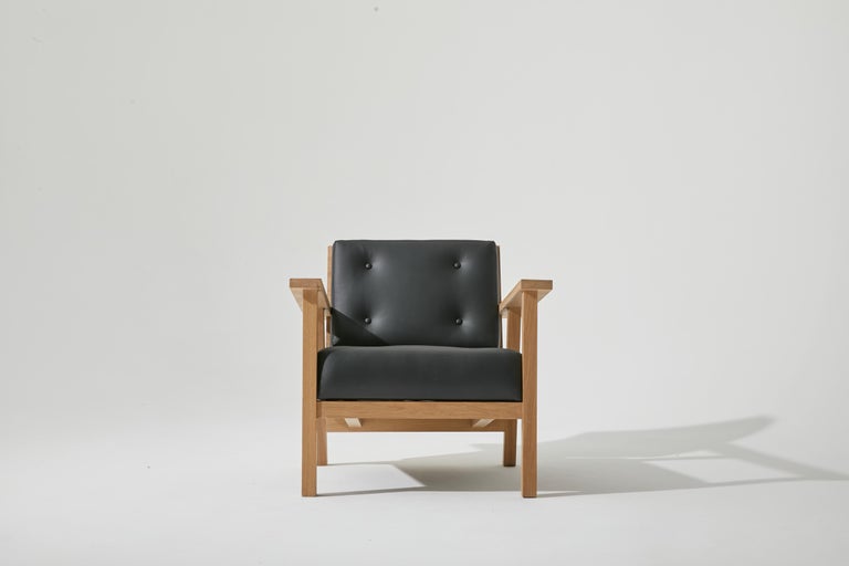 Danish Mid-Century Modern Lounge Chair White Oak and Black Vinyl by ...