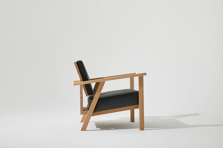 Danish Mid-Century Modern Lounge Chair White Oak and Black Vinyl by ...