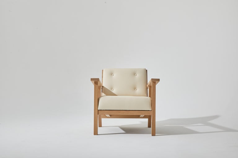 Danish Mid Century Modern Lounge Chair White Oak and Cream Vinyl by ...