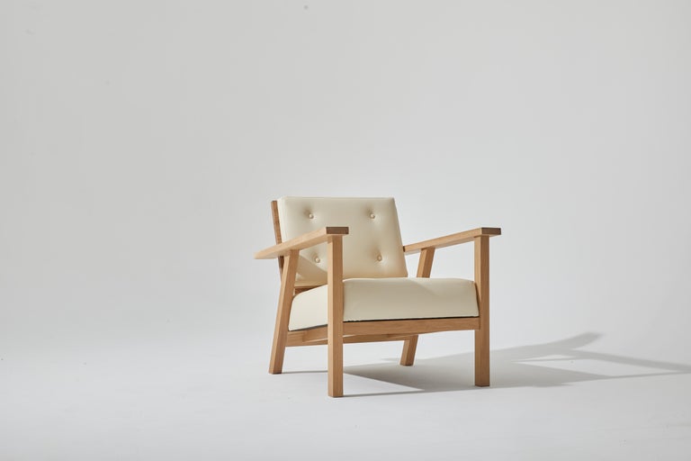 Danish Mid Century Modern Lounge Chair White Oak and Cream Vinyl by ...