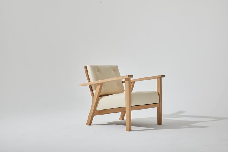 Danish Mid Century Modern Lounge Chair White Oak and Cream Vinyl by ...