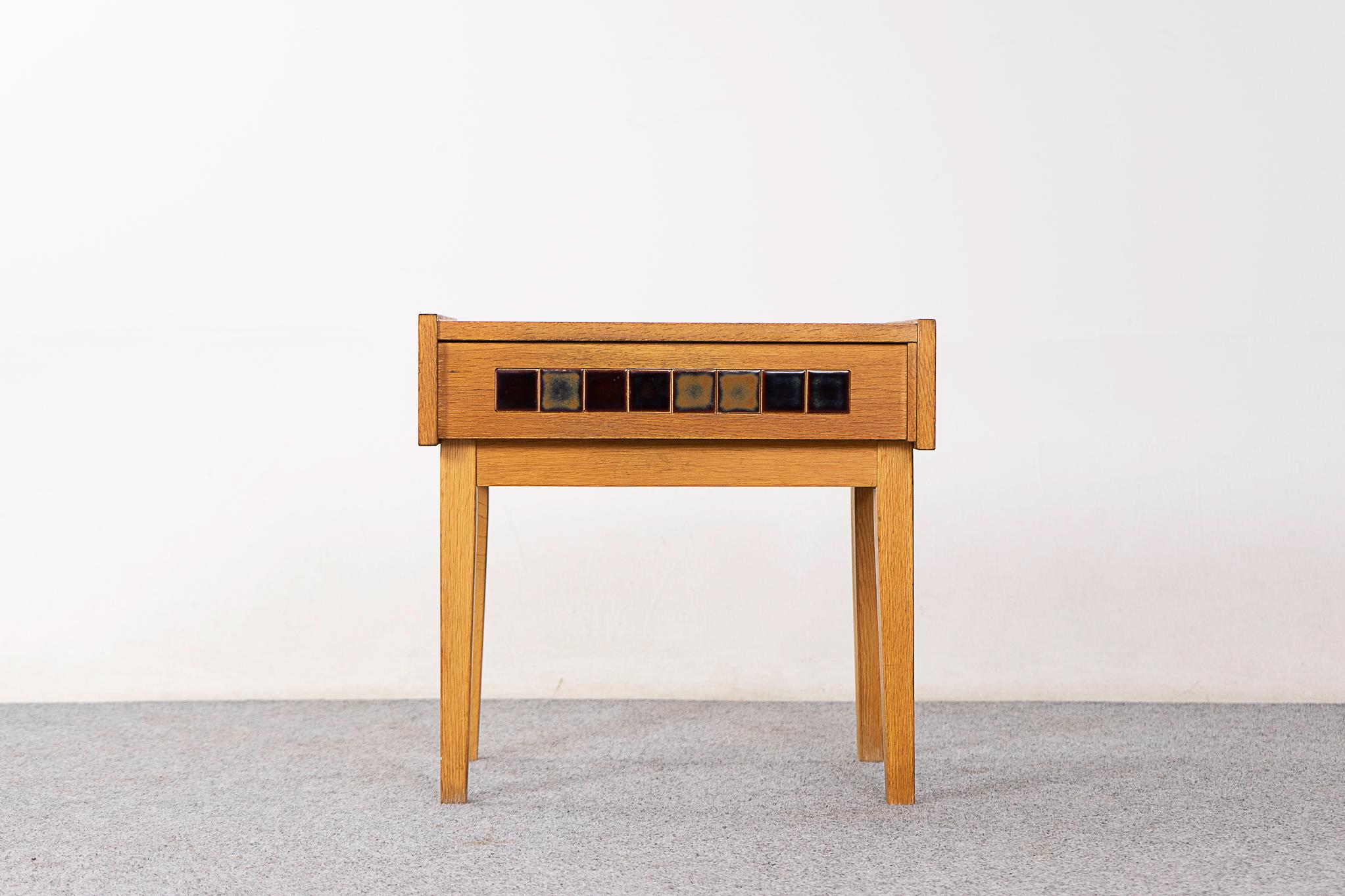 Danish Mid-Century Modern Oak and Tile Bedside Table For Sale at 1stDibs