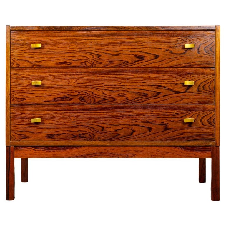 Danish Mid-Century Modern Rosewood Three Drawer Dresser For Sale at 1stDibs