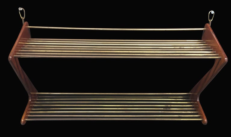 Danish Mid-Century Modern Teak and Brass Rod Wall Hanging Shoe Rack at ...