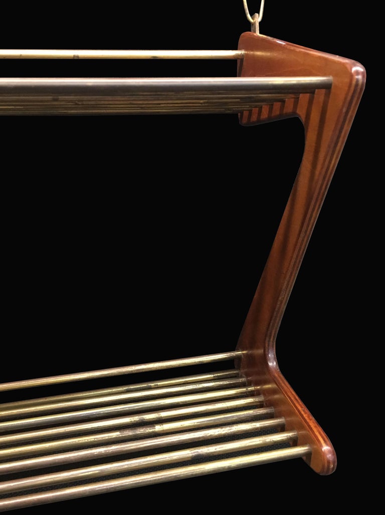 Danish Mid-Century Modern Teak and Brass Rod Wall Hanging Shoe Rack at ...