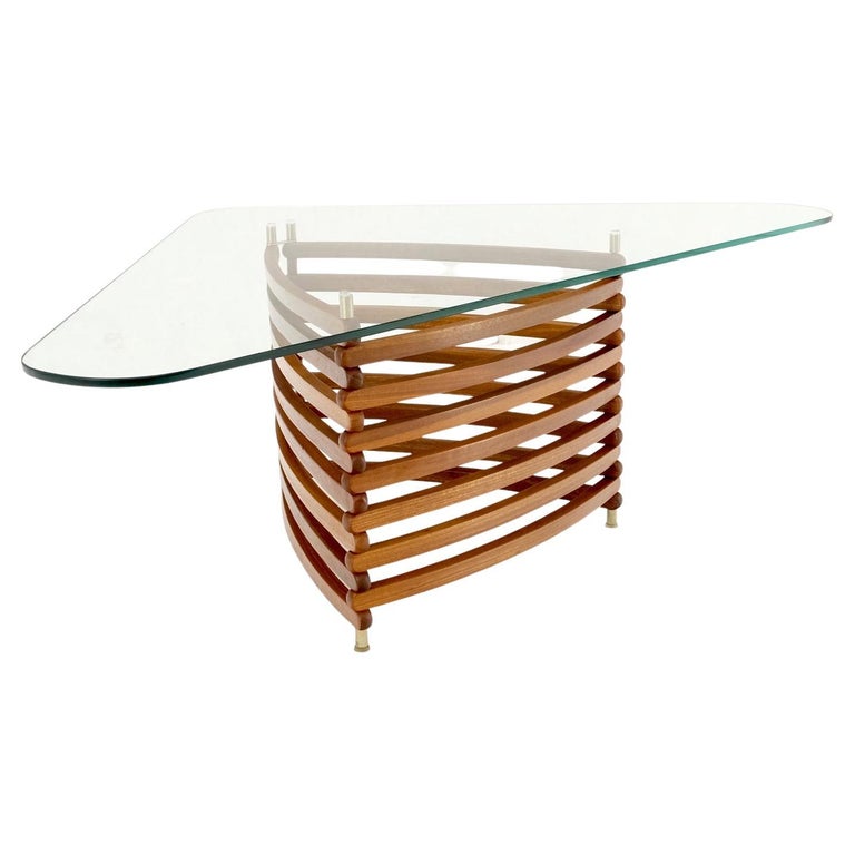 Danish Mid-Century Modern Teak Slats Triangular Base Glass Top Coffee ...