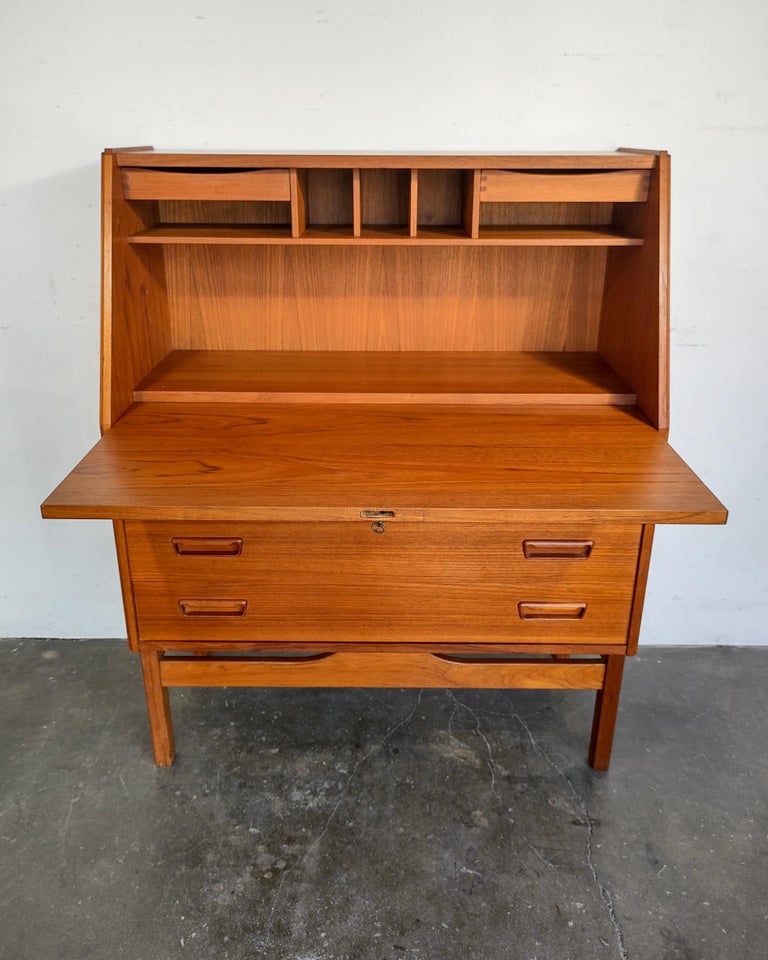 Danish Mid-Century Modern Teak Wood Secretary Fold Down Desk by Dyrlund ...