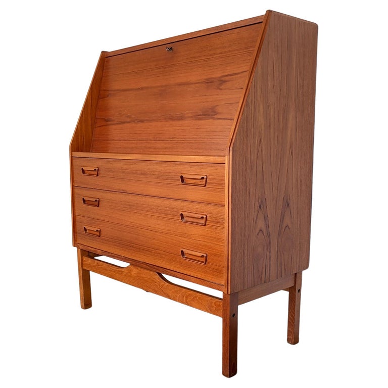 Danish Mid-Century Modern Teak Wood Secretary Fold Down Desk by Dyrlund ...