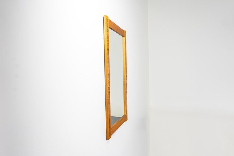 Danish Mid-Century Oak and Copper Rectangular Mirror For Sale at 1stDibs