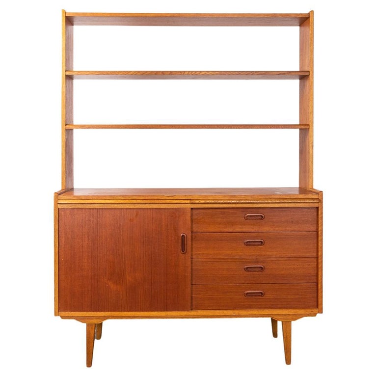 Danish Mid-Century Teak and Oak Cabinet Bookcase at 1stDibs